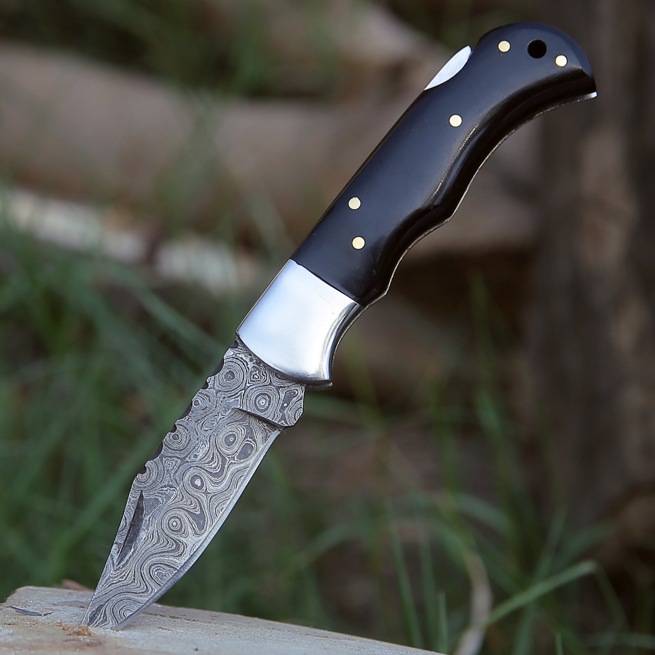 Real Damascus Pocket Knife - Handmade - Shokunin USA